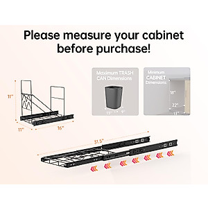 Mythco Cabinet Trash Can Pull Out Kit with Removable Garbage Bag Holder Under Sink Trash Can Pull Out Slider for 28–44 Quart Cans Up to 125 lb- (Can Not Included) (Black)
