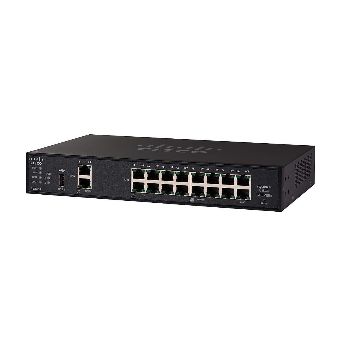 Cisco RV345P VPN Router | 16 Gigabit Ethernet (GbE) Ports | PoE | Dual WAN | Limited Lifetime Protection (RV345P-K9-NA) (Renewed)