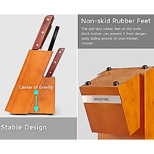 14 Slot Kitchen Knives Block, WELLSTAR Natural Wood Knife Holder without Knives – Hard Wood Countertop Knife Storage – Brown