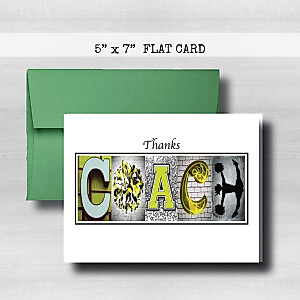 Personalized Cheerleading Yellow Coach Thank You Card, 5"x 7" FLAT CARD, Greeting Cards