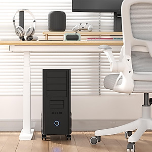 CPU Stand, Computer Tower Stand with 2 Locking Wheels and 2 Caster Wheels, UPC Steel Rolling Stand Computer Stand for Desktop Tower (Black)