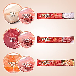 Jungle Calling Lickable Wet Cat Treats, Grain-Free, Squeezable Creamy Cat Treats for Adult & Senior Cats, 0.5 Ounces in Each 18 Tubes, 3 Flavor Variety