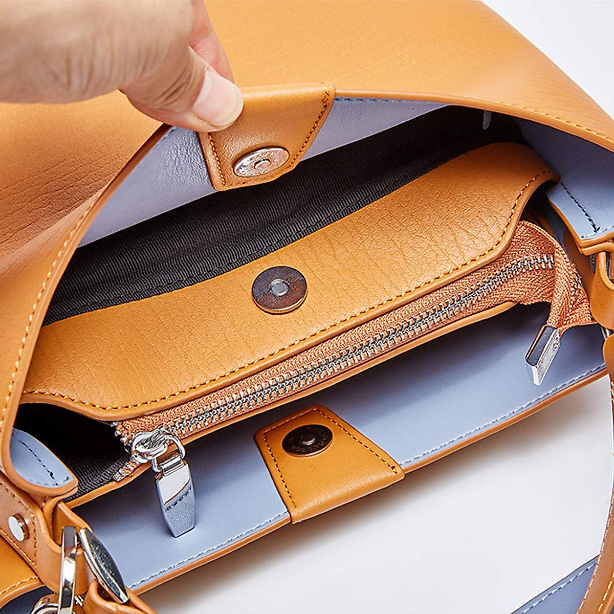 HESHE Leather Womens Handbags Tote Top Handle Bucket Bag Shoulder Bags Satchel Ladies Purses Crossbody Bag (Lilac)