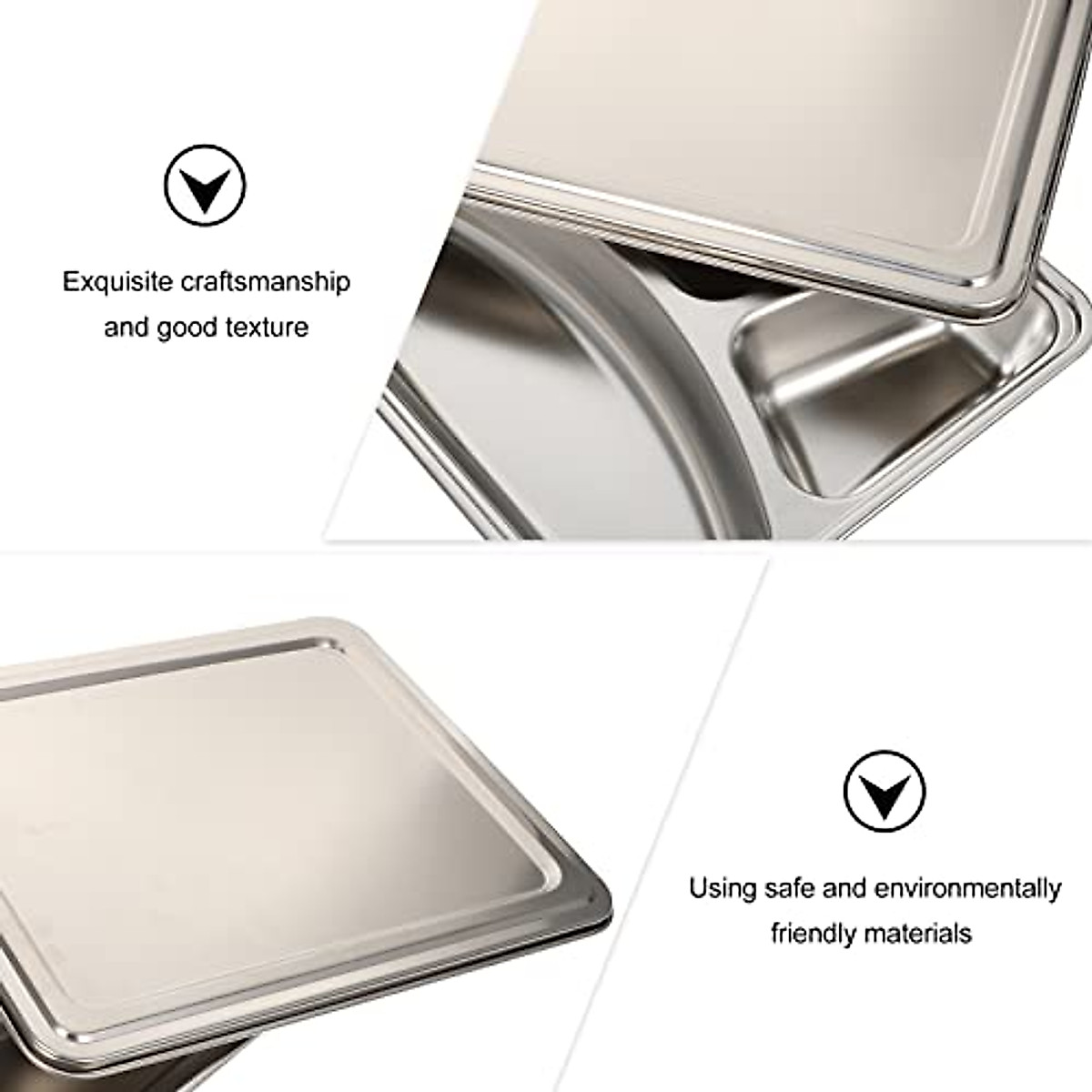 DOITOOL Feeding Serving Tray Stainless Steel Divided Dinner Plate: 4 Compartment Portion Control Plate with Lid Diet Dish Serving Platter Luncheon Plate for Kitchen Fruit Plate