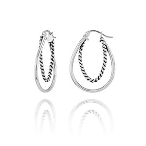 Sterling Silver Oxidized and Polished Rope Double Oval Fashion Hoop Earrings