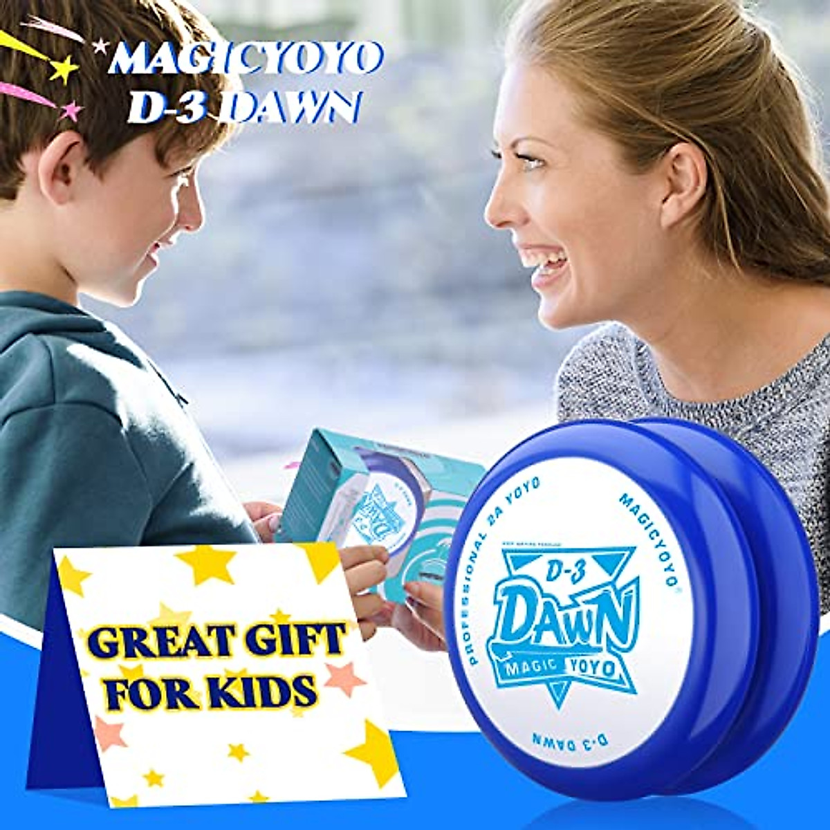 Responsive Yoyo D3 Looping Yoyo for Kids, Durable Professional Plastic Yo yo for Beginners, Looping Yo-yo for 2A Thick with Extra 2 Yoyo Strings + 2 Spacers ( Blue White)