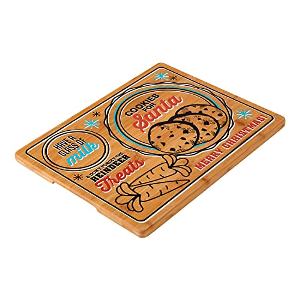 Farberware Cutting Board with Recessed Handles, Tray for Christmas Eve, Milk and Cookie Plate for Santa, Reversible Kitchen Chopping Board, 11-inch x 14-Inch, Bamboo