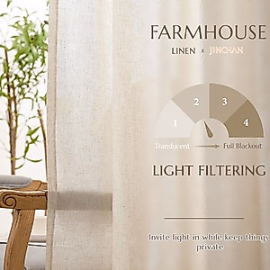 Jinchan Soft Linen Natural Curtains, 84 Inch Long, Crude Light Filtering Farmhouse Curtains for Living Room & Bedroom, Beige Back Tab Top Set 2 Panels (W50 x L84)