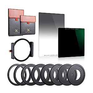 K&F Concept 100mm Square ND1000 (10 Stop) Filter +150mm Soft GND8 Filter (3 stops) + Metal Filter Holder + 8 x Filter Adapter Rings Square ND Filter Kit for Camera Lens