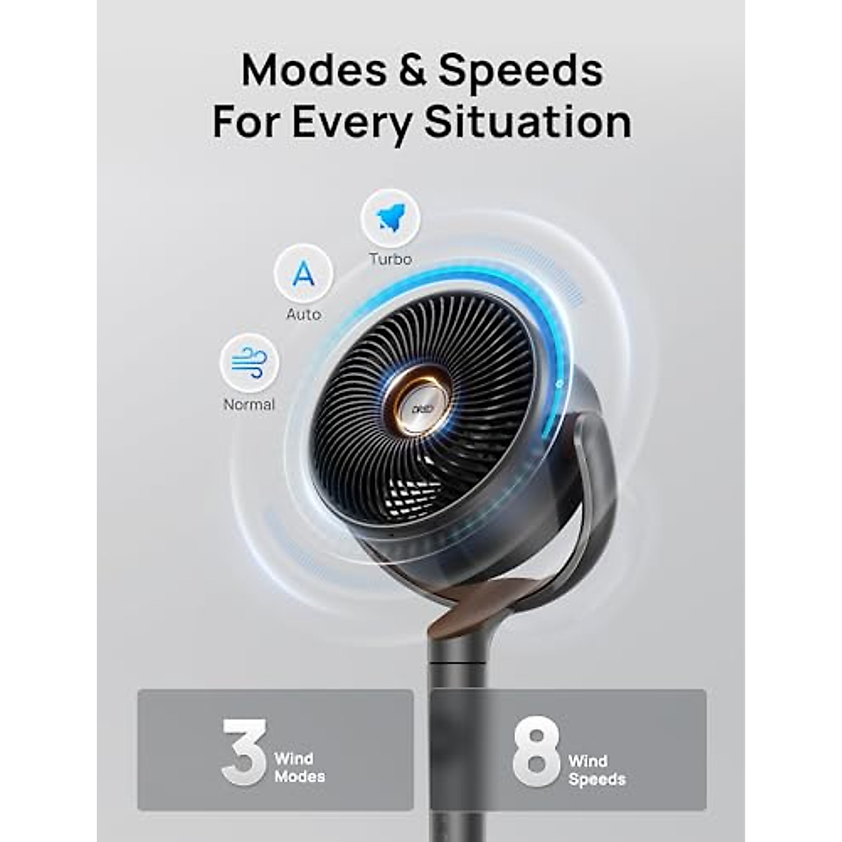 Dreo Fan for Bedroom, 120° Oscillating Standing Pedestal Fan, DC Motor, 80ft Air Circulator for Whole Room, 8 Speeds, 3 modes, 120° Manual Vertical Tilt, Quiet, 23dB, 35-40" Adjustable Height, Timer