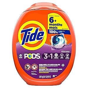 Tide PODS laundry detergent pacs, 3-in-1 Stain Remover, Odor Fighter, Color Protector, 112 Count, HE compatible, Spring Meadow Scent