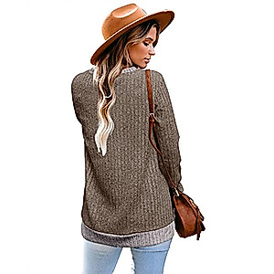 Long Sleeve Tops for Women V Neck Lightweight Tunic Sweaters Color Block Coffee XL