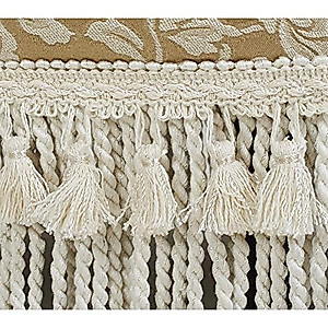 Jennifer Taylor Home Fiona Accent Footstool Ottoman, Champagne Beige Floral Jacquard with Ivory Trim