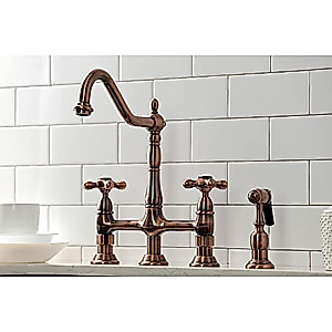 Kingston Brass KS127AXBSAC Heritage Bridge Kitchen Faucet, Antique Copper, 11.19 x 8.56 x 13.13