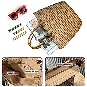VSUVUR Women Large Woven Straw Beach Tote,Hand-Woven Straw Handbag, Handmade Weaving Shoulder Bag,Summer Beach Bag