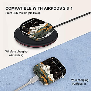 Lapac AirPods Case Mountain Space Nature Landscape Cute AirPod Case Constellation Planet Star Night Forest Accessories Protective AirPod Hard Cover with Keychain for Wireless AirPods 2 & 1 Charging