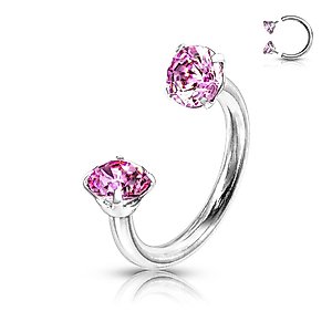 3 mm Prong Set CZ Circular Barbell Horseshoe Helix Nose Septum Tragus Lip 16G Length 8mm - Pink