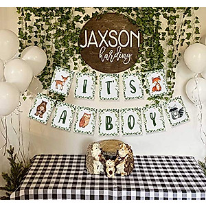 Woodland Baby Shower Banner, Forest Animals Creatures It's A Boy Bunting Banner for Woodland Baby Shower Decorations