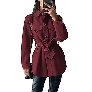 PRETTYGARDEN Women's Fall Fashion Winter Trench Coats Lapel Button Down Peacoat Belted Outerwear Casual Jackets (Wine Red,X-Large)