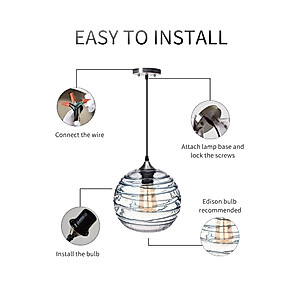 ARIAMOTION Pendant Lights Dining Room Coastal Lighting Fixtures Blue Stripe Seeded Glass Modern Style Ceiling Hanging Kitchen Island Beach House Sunroom Hallway Globe Lamp 9 Inch 2 Pack