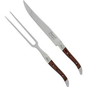 French Home Laguiole Carving Knife and Fork Set - Stainless Steel Knife & Carving Fork Cutlery Set with Pakkawood Handles, Etched Detailing & Iconic Bee Emblem
