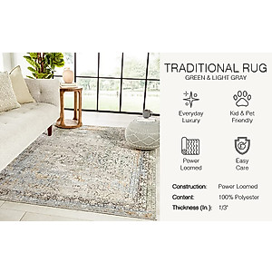 Jaipur Living Vibe Thayer 7'10"X10' Area Rug, Updated Traditional Green for Indoor Spaces