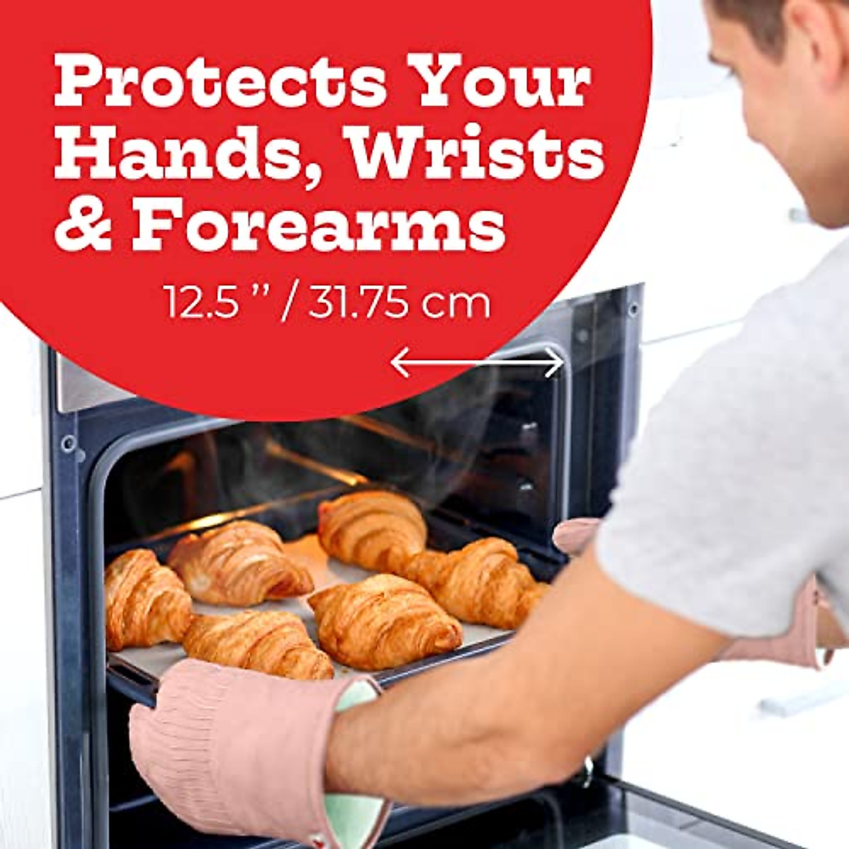 Big Red House Silicone Oven Mitts Heat Resistant Kitchen Gloves with Fingers, Professional Grade Protection for Hot Cooking, Baking - Pink Pair