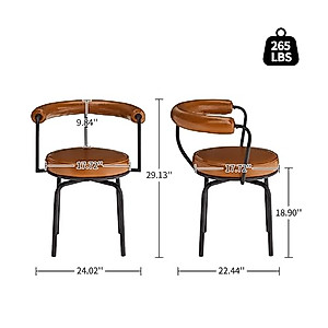 Art Leon Swivel Dining Chairs, Set of 2, Faux Leather Upholstered Dining Room Chairs, Modern Accent Armchairs with Black Metal Legs for Kitchen Living Room Bedroom, Brown