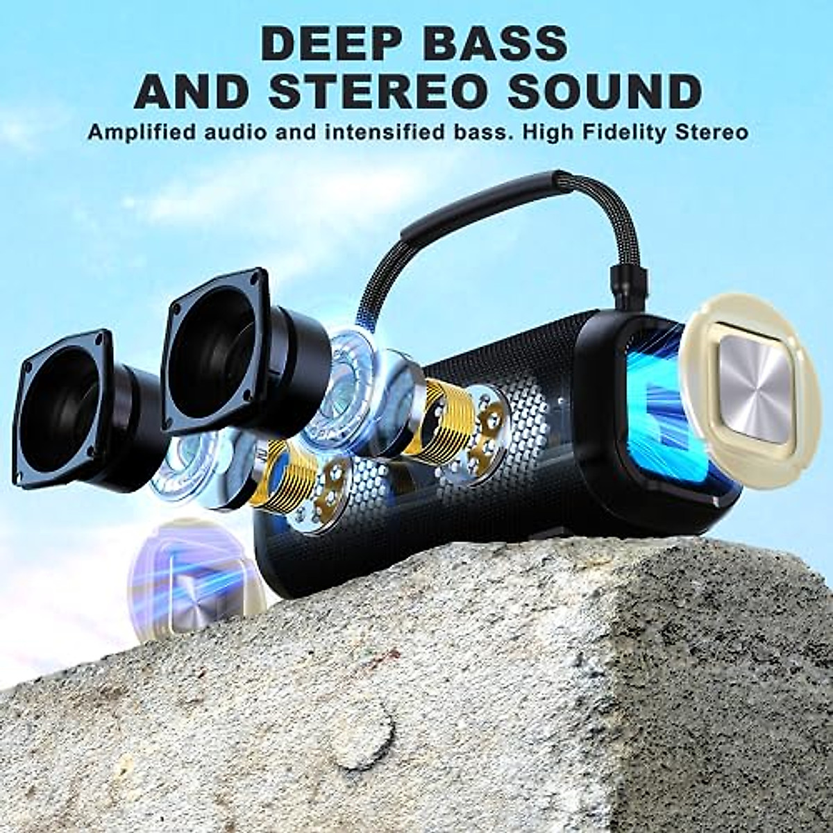 Bluetooth Speaker Portable Waterproof Speakers, Wireless Microphone IPX7 60W RGB Light Bass Stereo Sound for Outdoor, Small & Big Home Party Speaker