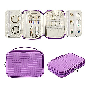 Luxtude Travel Jewelry Organizer Case PU Leather, Small Jewelry Storage Organizer Roll Bag for Women, Portable Large Capacity Jewelry Case for Necklaces, Earrings, Rings, Bracelets (Purple)