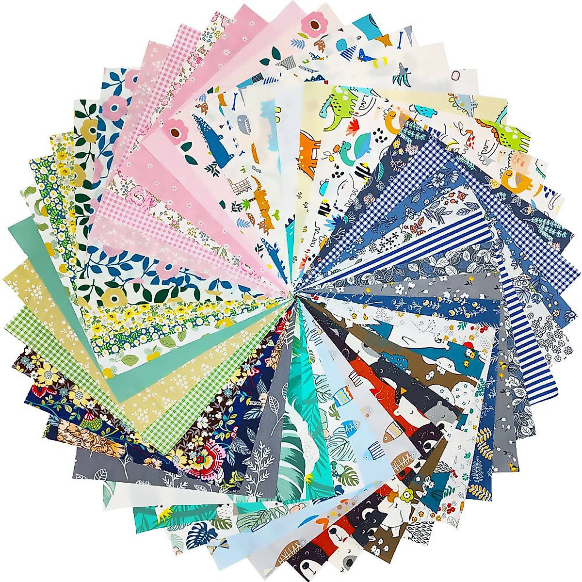 QiMicody 44pcs Cotton 9.8” x 9.8”(25cm x 25cm) Squares Quilting Fabric bundles, Pre-Cut Squares Sheets for Patchwork Sewing Quilting Crafting, No Repeat Patterns.