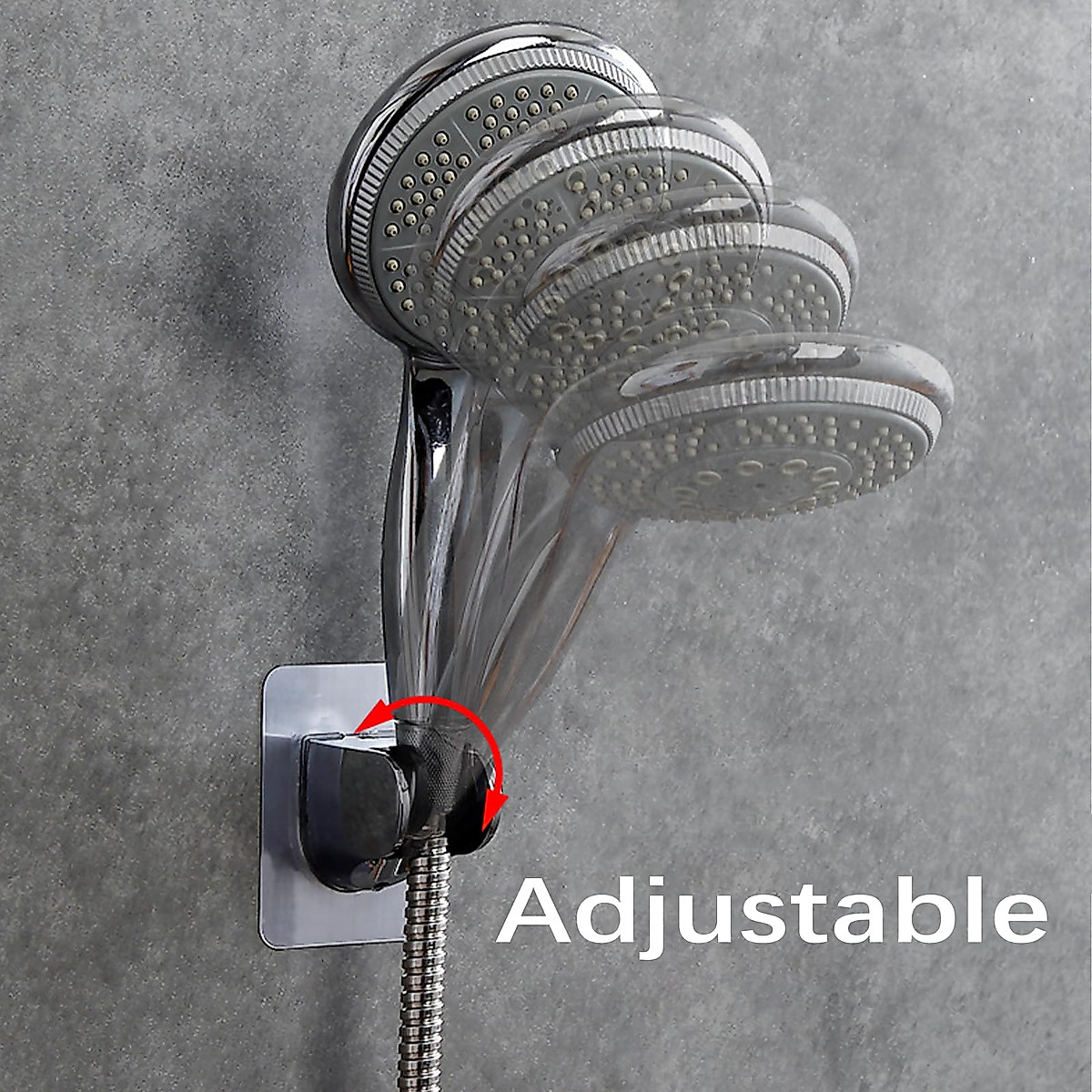 2 pcs Strong Adhesive Chrome Shower Head Holder Adjustable Shower Wand Holder,Handheld Shower Head Wall Mount Bracket Showerhead & Bidet Sprayer Bracket for Bathroom