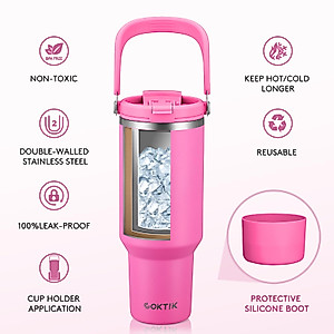 COKTIK 40 oz Tumbler with Handle and Straw, Double Insulated Tumblers with Flip Straw and Top Handle, Leakproof Tumbler, Stanley Cup, Insulated Water Bottle (Fuscia)