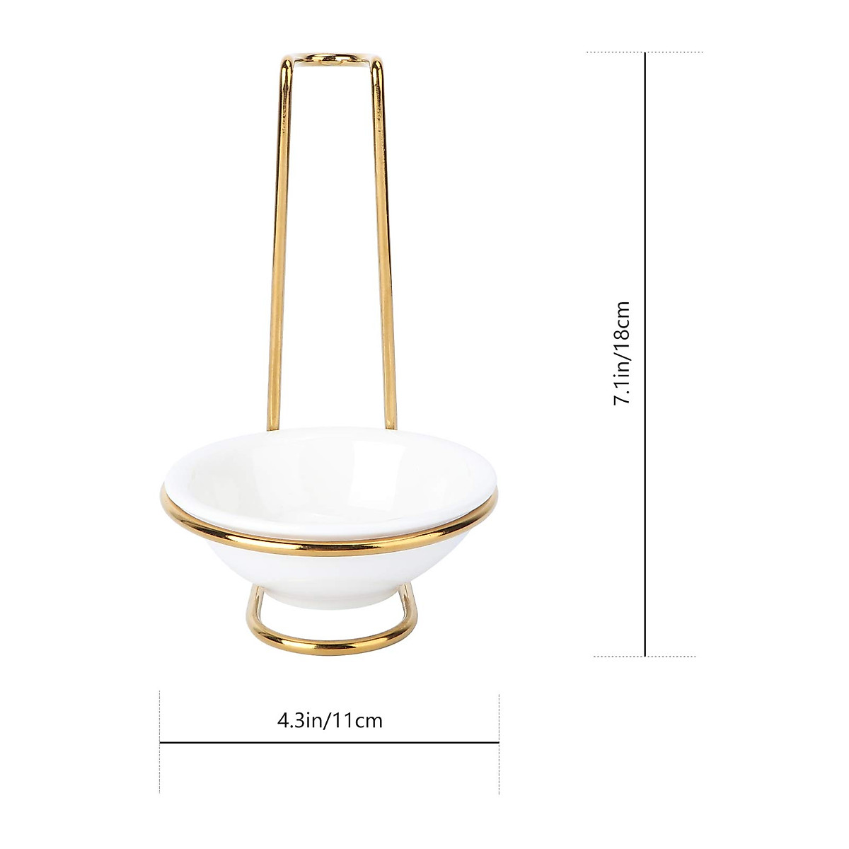 Zerodeko 1 Set Standing Spoon Rest, Upright White Ceramic Single Ladle Cooking Utensil Holder, Vertical Drip Catcher Dish with Stainless Steel Stand for Kitchen Counter