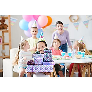 PlandRichW Birthday Wrapping Paper Folded for Girls Kids Baby Women Mermaid Scale Scallop Galaxy 4 Styles of Gift Wrapping Paper for Weddings Graduation Anniversaries 12 Sheets 20 X 29 Inch