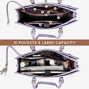 LOVEVOOK Laptop Bag for Women, Fashion Works Computer Tote Bag, 15.6-Inch Large Capacity Shoulder Bag Set with Clutch Purse, Professional Business Briefcase for Office Lady, 2PCs, Light Purple