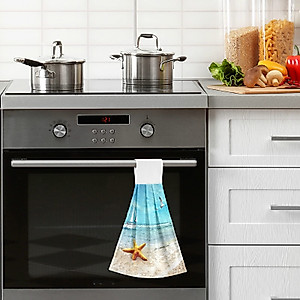 Kigai Sea Beach Starfish Kitchen Hanging Towels Set of 2, Absorbent Hand Tie Towels Tea Bar Dishcloths Dry Towels for Kitchen Bathroom Home Decor, 12 x 17 Inch