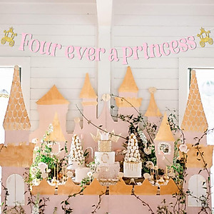 Sursurprise Princess 4th Birthday Party Decorations, Four Ever A Princess Banner Pink Gold for Girls, Princess Themed 4 Years Old Birthday Party Supplies