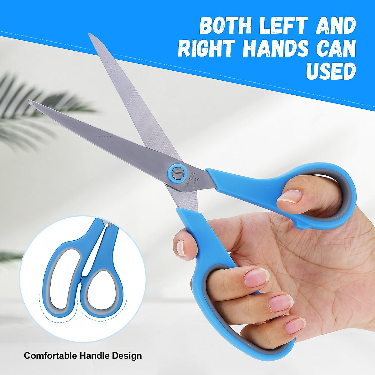 Scissors, Dushco 8.5 Inch Multipurpose Scissors Bulk Set of 3 Pack, Ultra Durable and Sharp 2.5mm Thick Scissors for Office Home School Sewing Fabric Craft Supplies, Soft Comfort-Grip Right/Left Hand