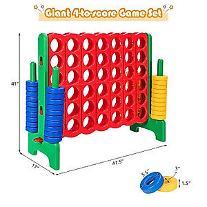 ARLIME Giant 4 in a Row Connect Game, 47'' Jumbo 4-to-Score Toy Set W/Quick-Release Lever, Build-in Ring, Jumbo Sized for Kids & Adults, Oversized Floor Activity for Indoor & Outdoor Play