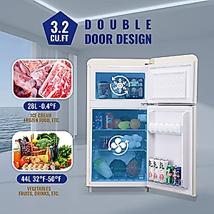 WANAI Mini Fridge Dual Door Refrigerator with Freezer, Compact Refrigerator with Adjustable Temperature & Removable Glass Shelves, Fridge for Apartment/Dorm/Office/Kitchen, Energy Saving White