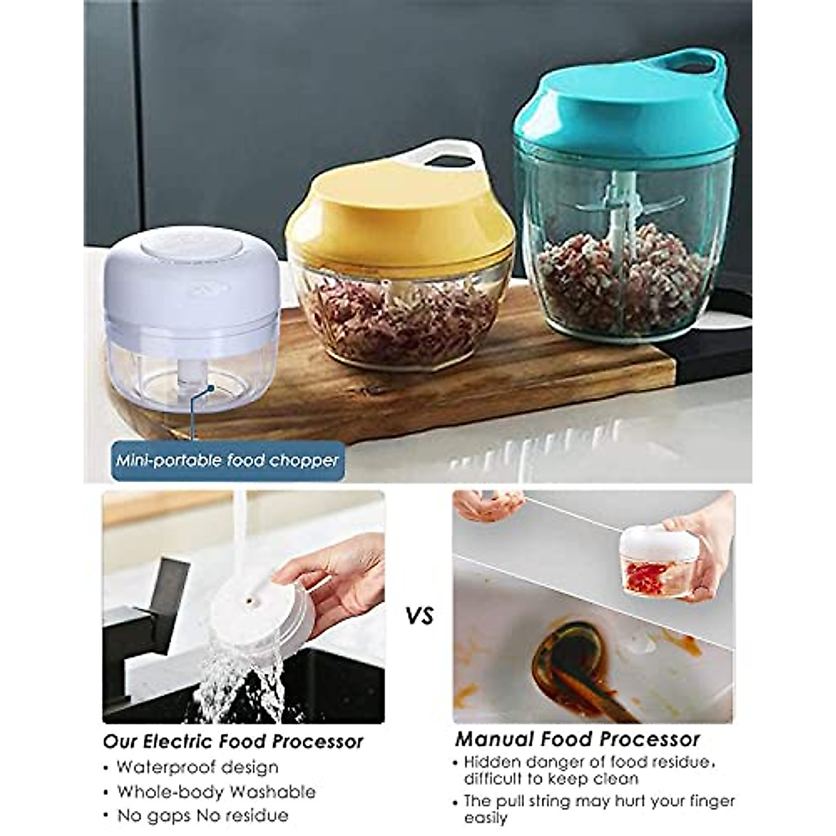 AYOTEE Cordless Portable Mini Food Chopper, Small Electric Food Processor For Garlic Veggie, Dicing, Mincing & Puree , 100ml, Baby Food Maker, White