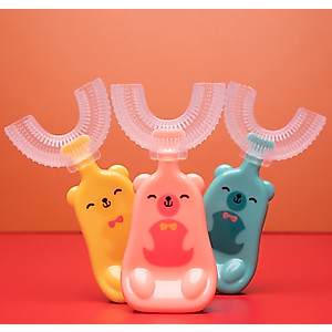 3 Pack U-Shaped Toothbrush Kids – 360 Toddler Toothbrush for Kids Age 2-8 Years Old – Cute Kids Toothbrushes – Silicone Toothbrush with Double-Layered Bristles for Deep Dental Cleaning