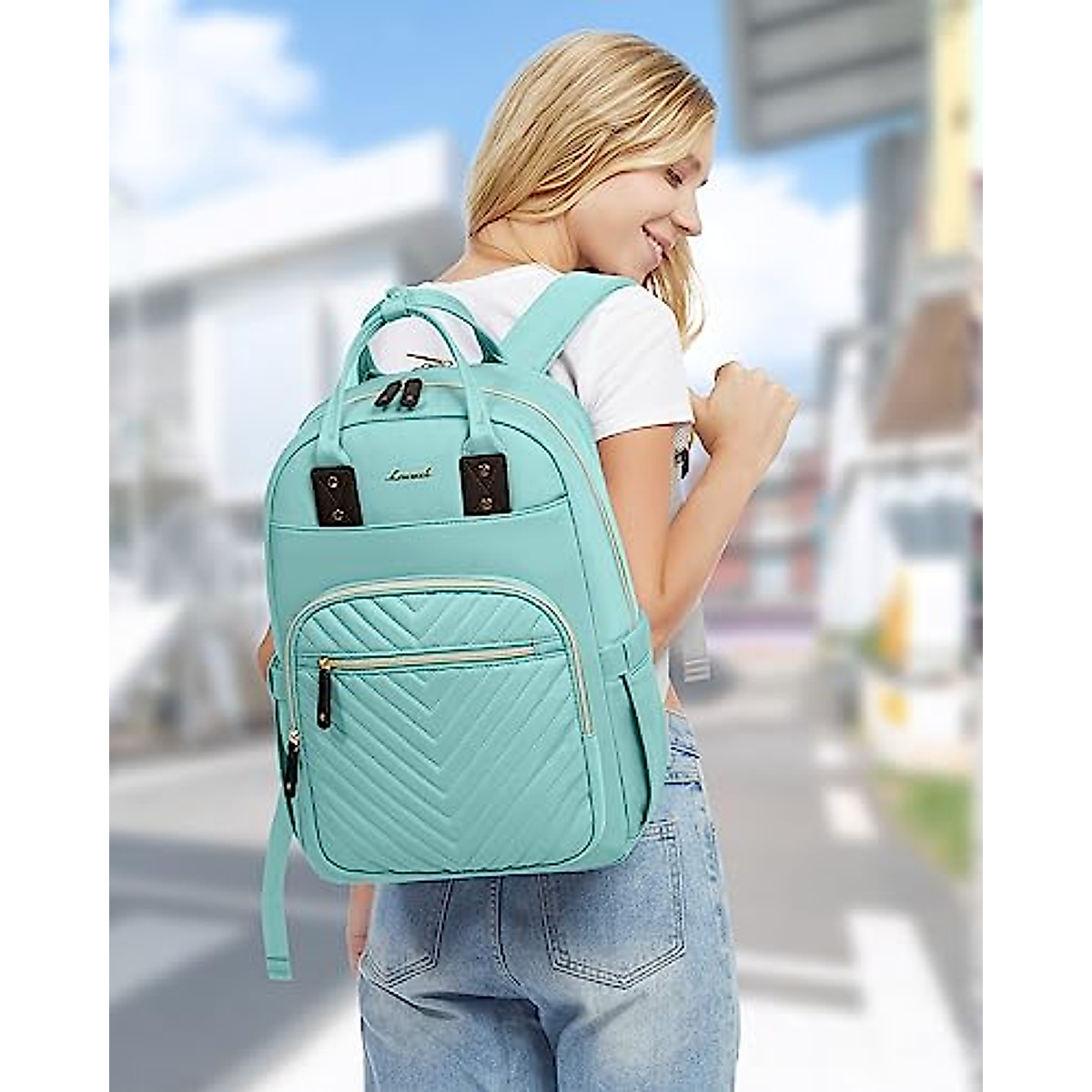LOVEVOOK Backpack for Women Men, Laptop Bag 15.6 Inch Computer Back Pack with USB Port for Traveling Work Business, Waterproof Personal Item Travel Backpack Purse Casual Daily Nurse Bag, Mint Green