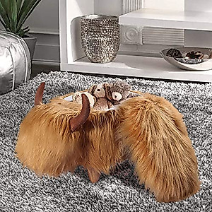 GIA Kids Ottoman with Storage, Foot Stand and Wooden Legs, MacGregor Highland Cow, Brown