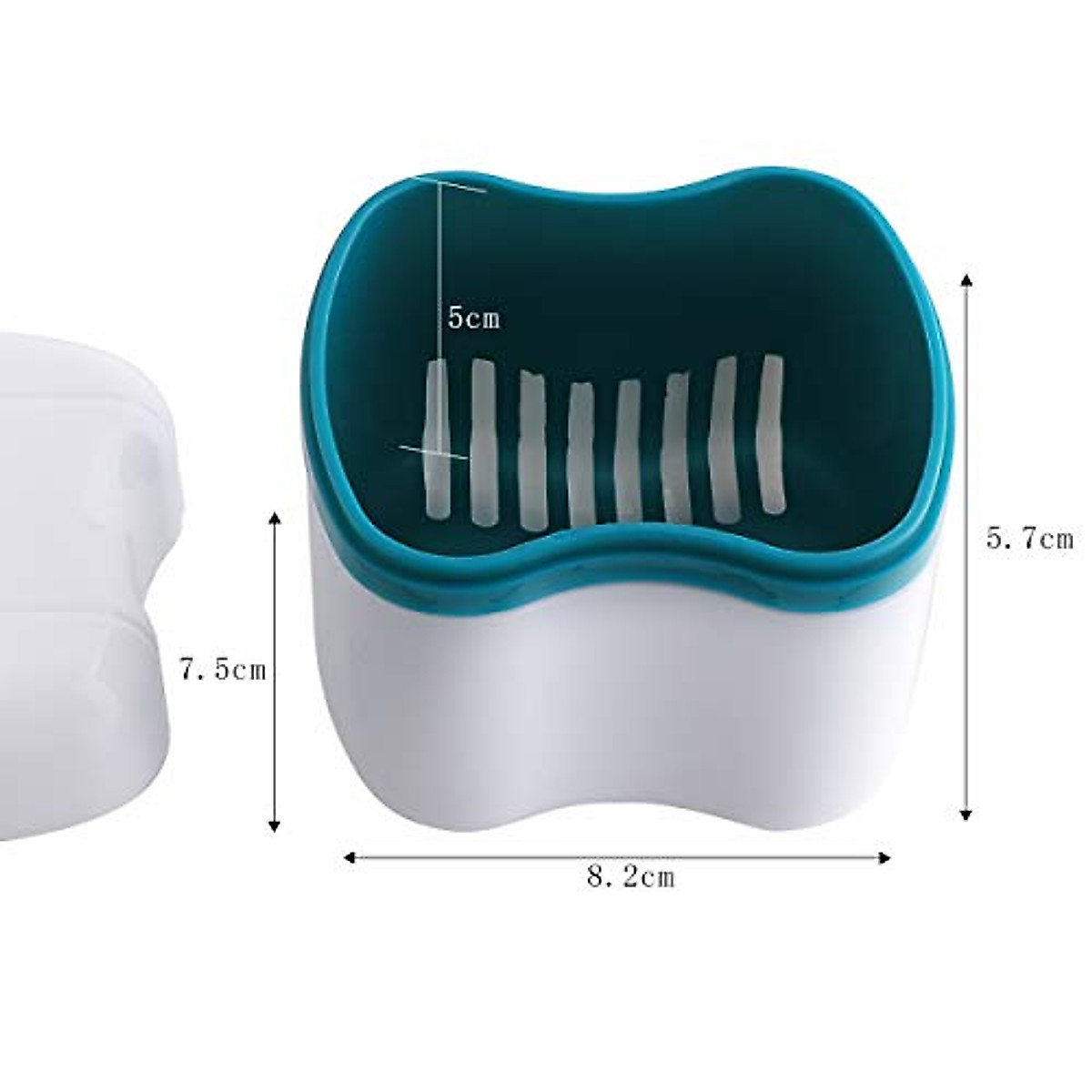 Denture Bath Case with Basket Denture Bath Cleaning Box Container Soaking Cup Cleaner Retainer Case Holder for Dentures for False Teeth (B)