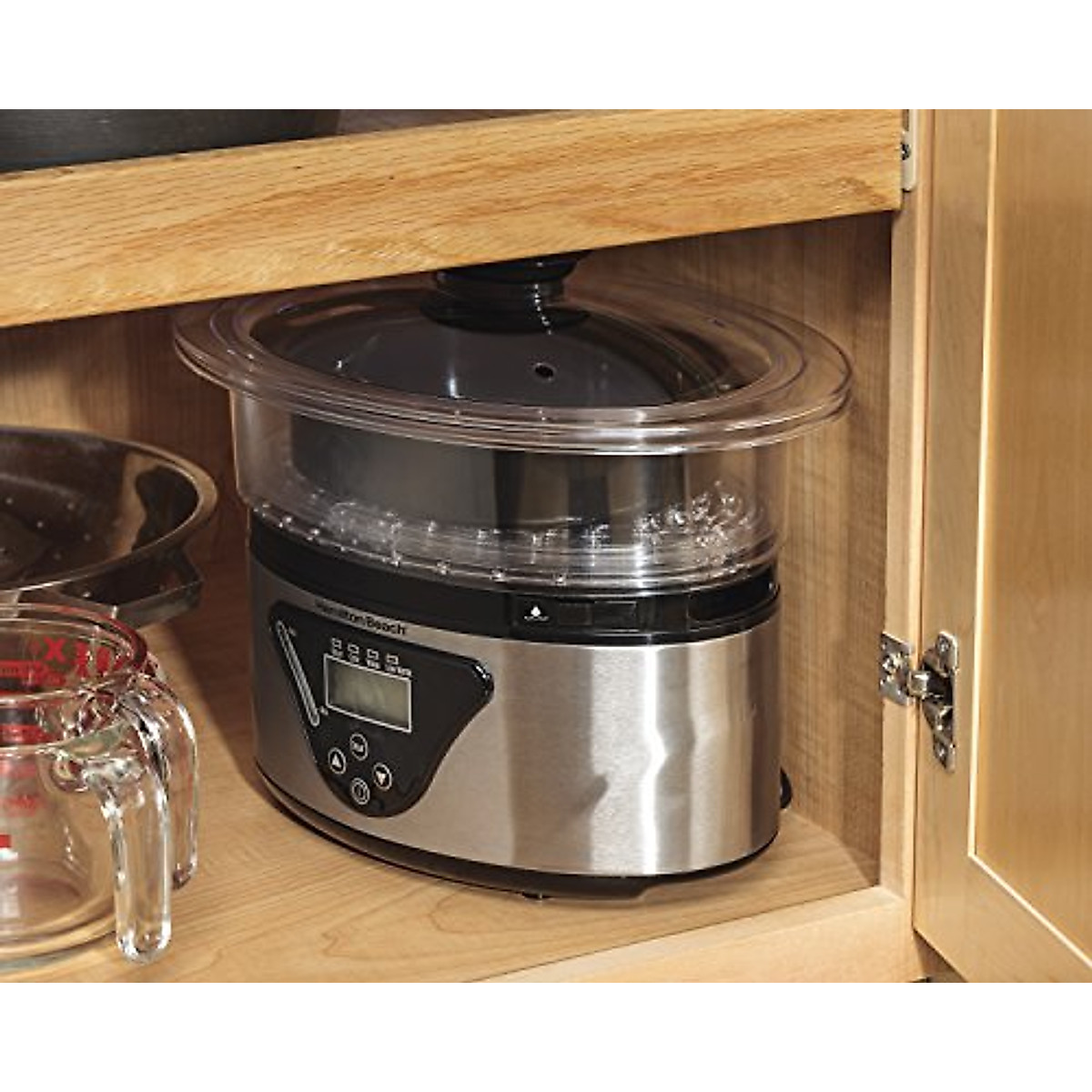 Hamilton Beach Digital Electric Food Steamer & Rice Cooker for Quick, Healthy Cooking for Vegetables and Seafood, Stackable Two-Tier Bowls, 5.5 Quart, Black & Stainless Steel