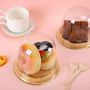 Whaline 50 Sets Disposable Individual Charcuterie Cup Set Clear Plastic Cupcake Container with Mini Wooden Spork Rope for Dessert Display Charcuterie Grazing Table Catered Event Wedding