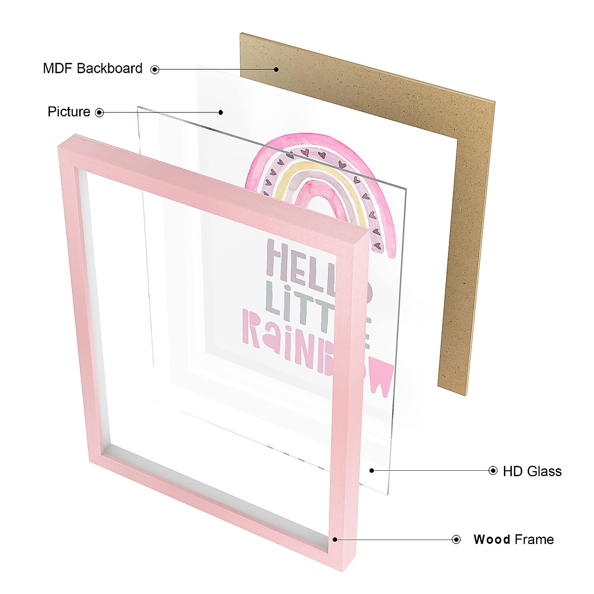 ArtbyHannah 4 Pack 8x10 Inch Framed Baby Nursery Wall Art Decor with Pink and White Decorative Cute Animals Art Prints for Kids Room, Baby Girls Playroom Children Room Bedroom or Home Decoration