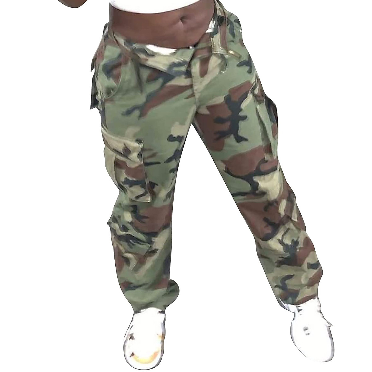 TRGPSG Women's Cargo Pants, Fashion Cargo Elastic Waistband Sweatpants, Techwear Camo Pants with Multi-Pocket 2039 C29 Camo 18